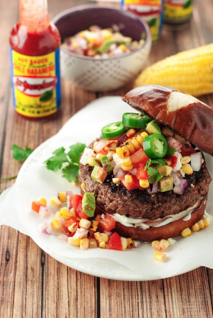 Tex Mex Burger with Avocado Corn Relish • A Simple Pantry