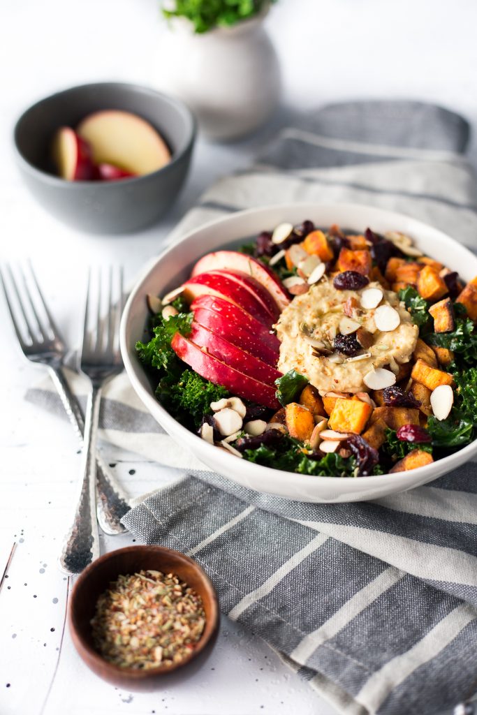 Crispy Crunchy Winter Hummus Bowl with Kale, Sweet Potato, and Apple ...