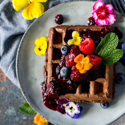Sweet and Savory Chocolate Waffles with Triple Berry Compote • A Simple ...