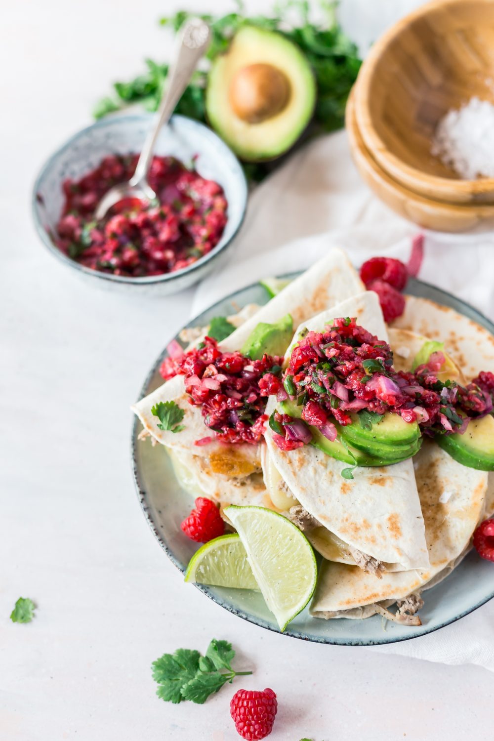 Pulled Pork Quesadilla Tacos with Spicy Raspberry Salsa • A Simple Pantry