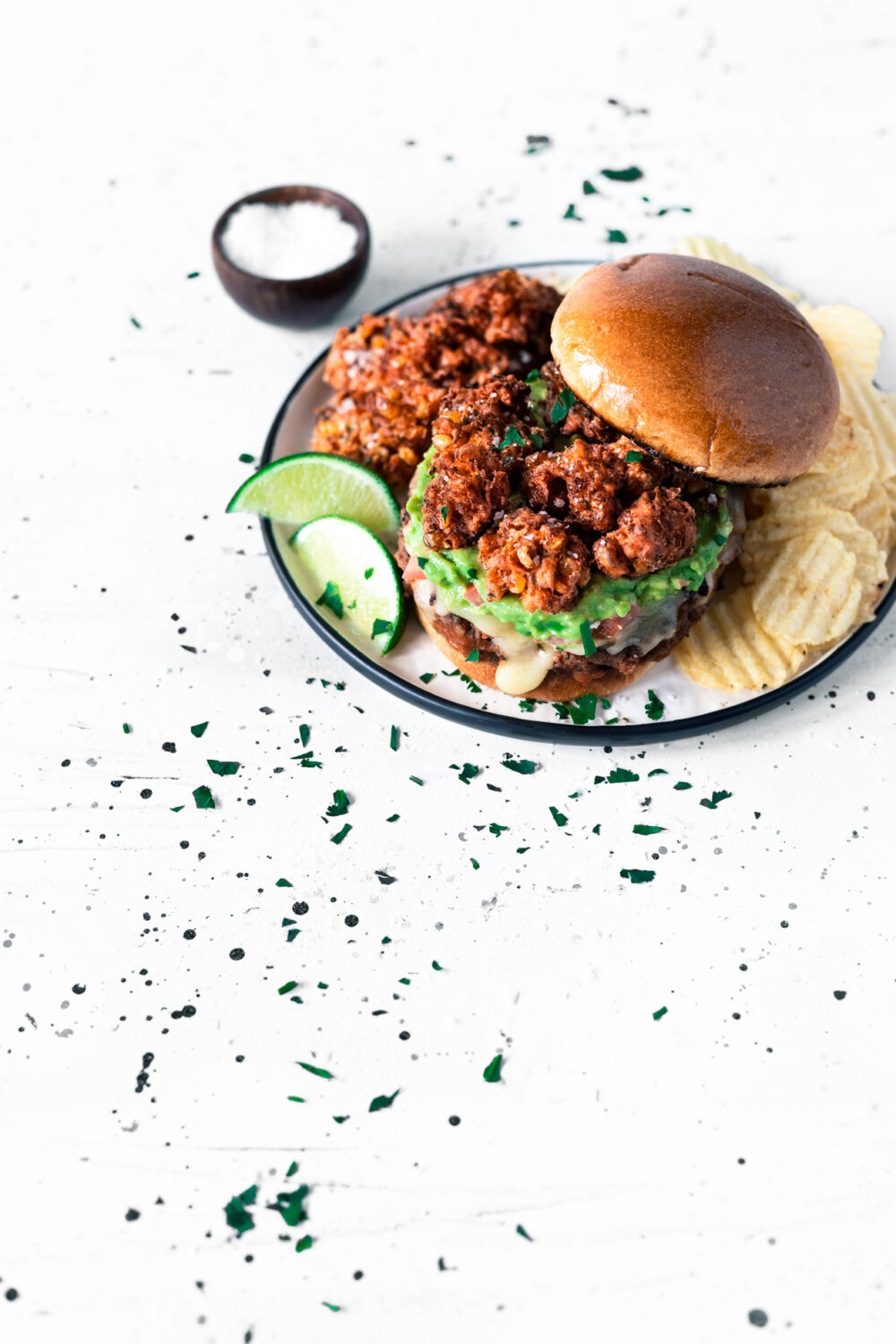Chorizo Burger with Mexican Street Corn Fritters • A Simple Pantry